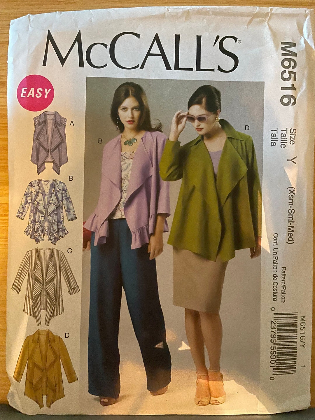 Mccalls M6516 6516 Pattern UNCUT Easy Open Front Jacket Draped Ruffle ...