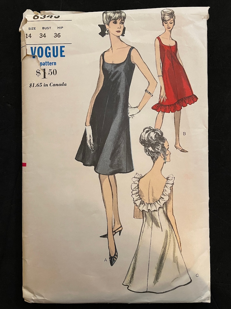 Vogue 6343 Pattern CUT Complete 1960s Vintage Scoop Neck Low Back Party ...