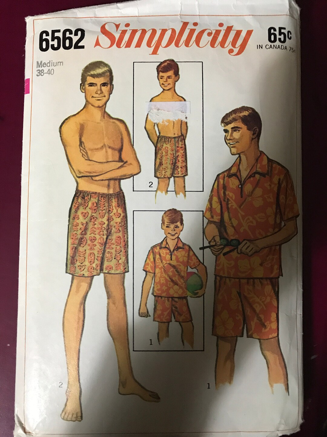 Simplicity 6562 Pattern CUT Complete Vintage 1960s Mens Pullover Swim ...