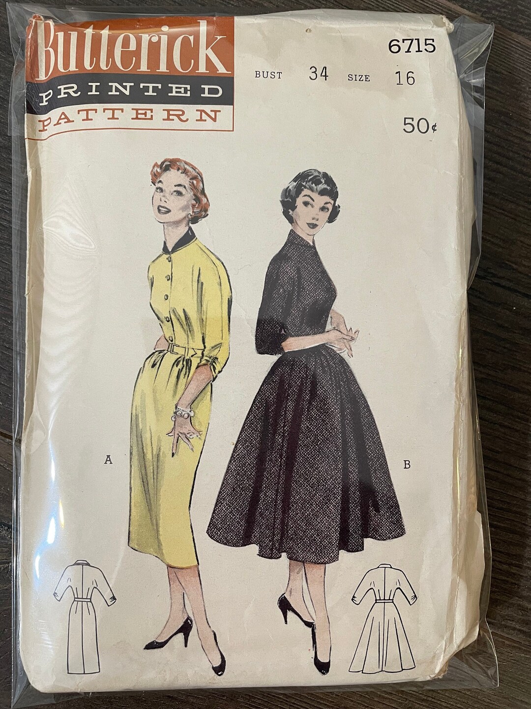 Butterick 6715 Pattern CUT Complete 1950s Vintage Button Front Dress ...