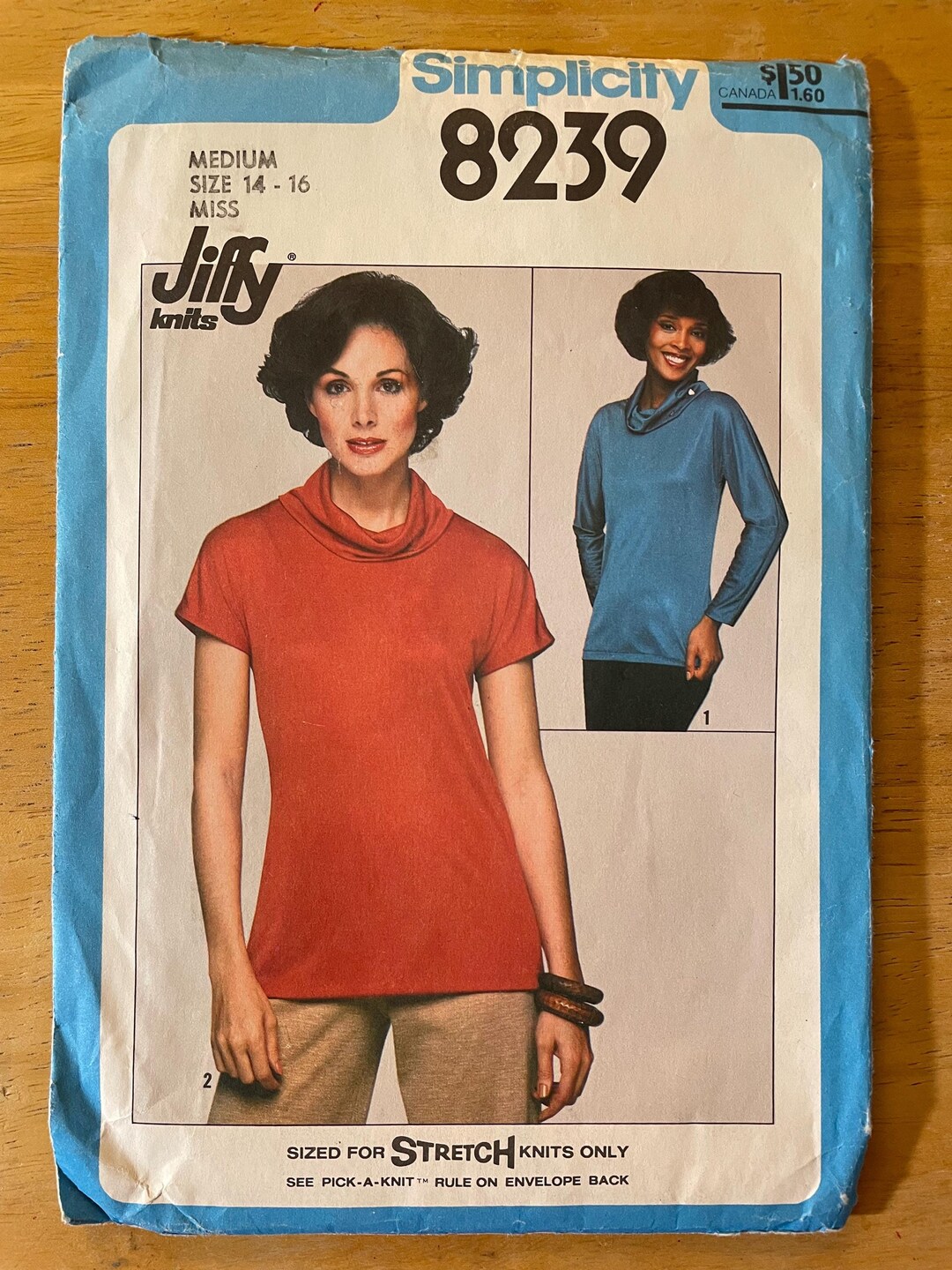 Simplicity 8239 Pattern UNCUT 1970s Jiffy Stretch Knit Top With Cowl ...