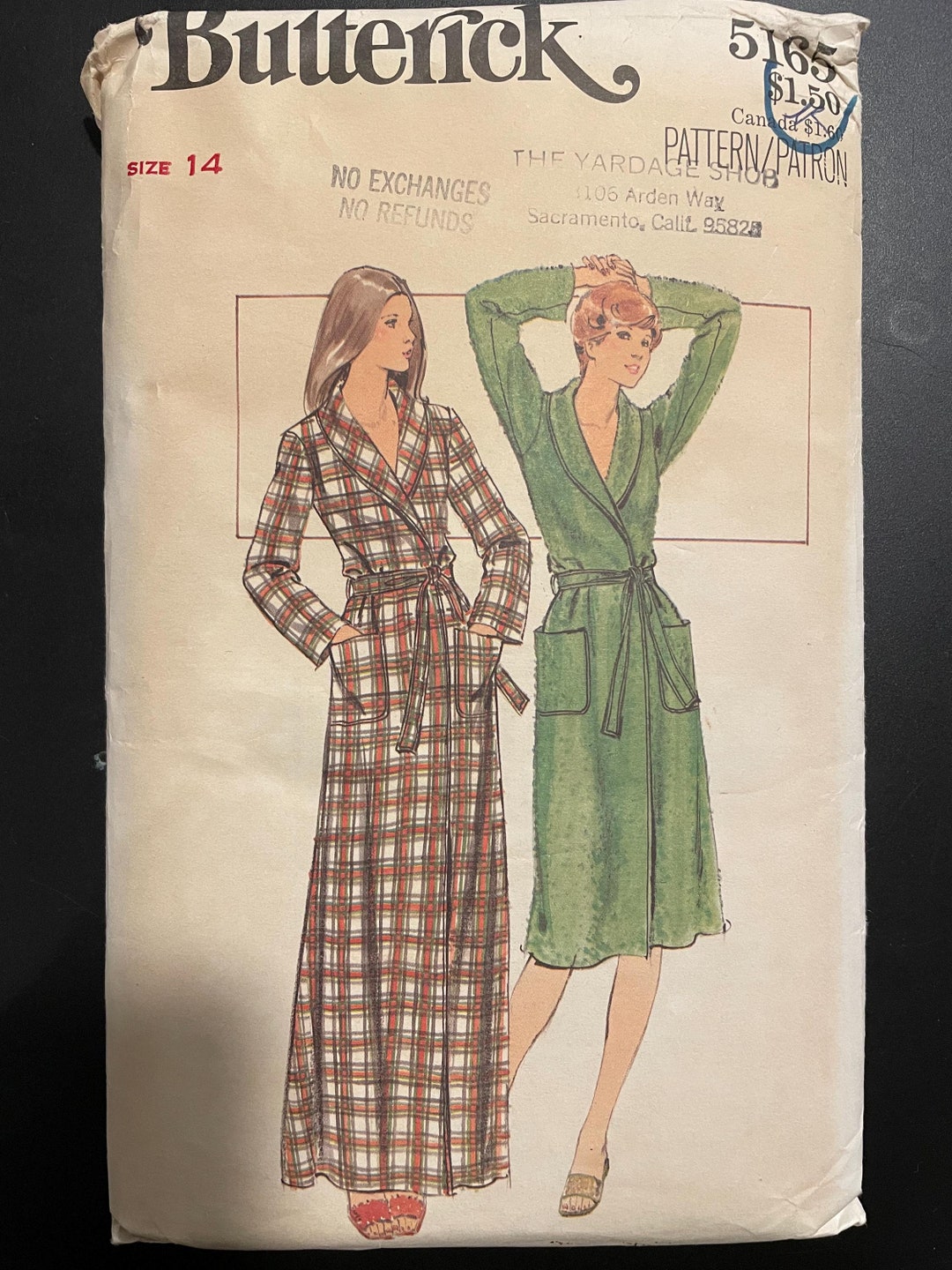 Butterick 5165 Pattern CUT Complete Vintage 1970s Wrap Front Robe Shawl ...