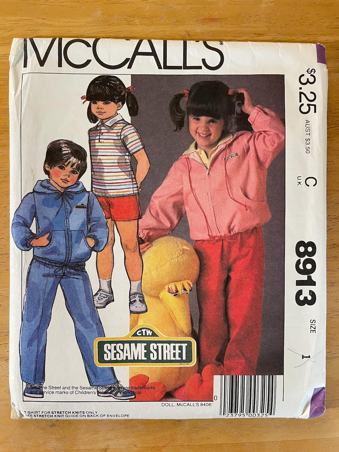 Mccalls 8913 Pattern UNCUT 1980s Sesame Street Kids Stretch Knit Henley ...