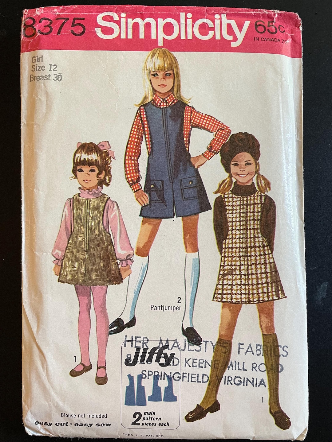 Simplicity 8375 Pattern CUT Complete Vintage 1960s Jiffy Girl's ...