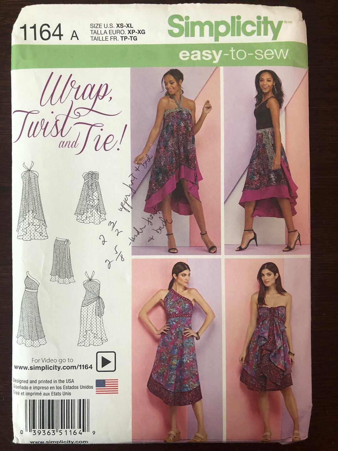 Simplicity 1164 Pattern UNCUT Easy Wrap Twist Tie Double Layer Boho ...
