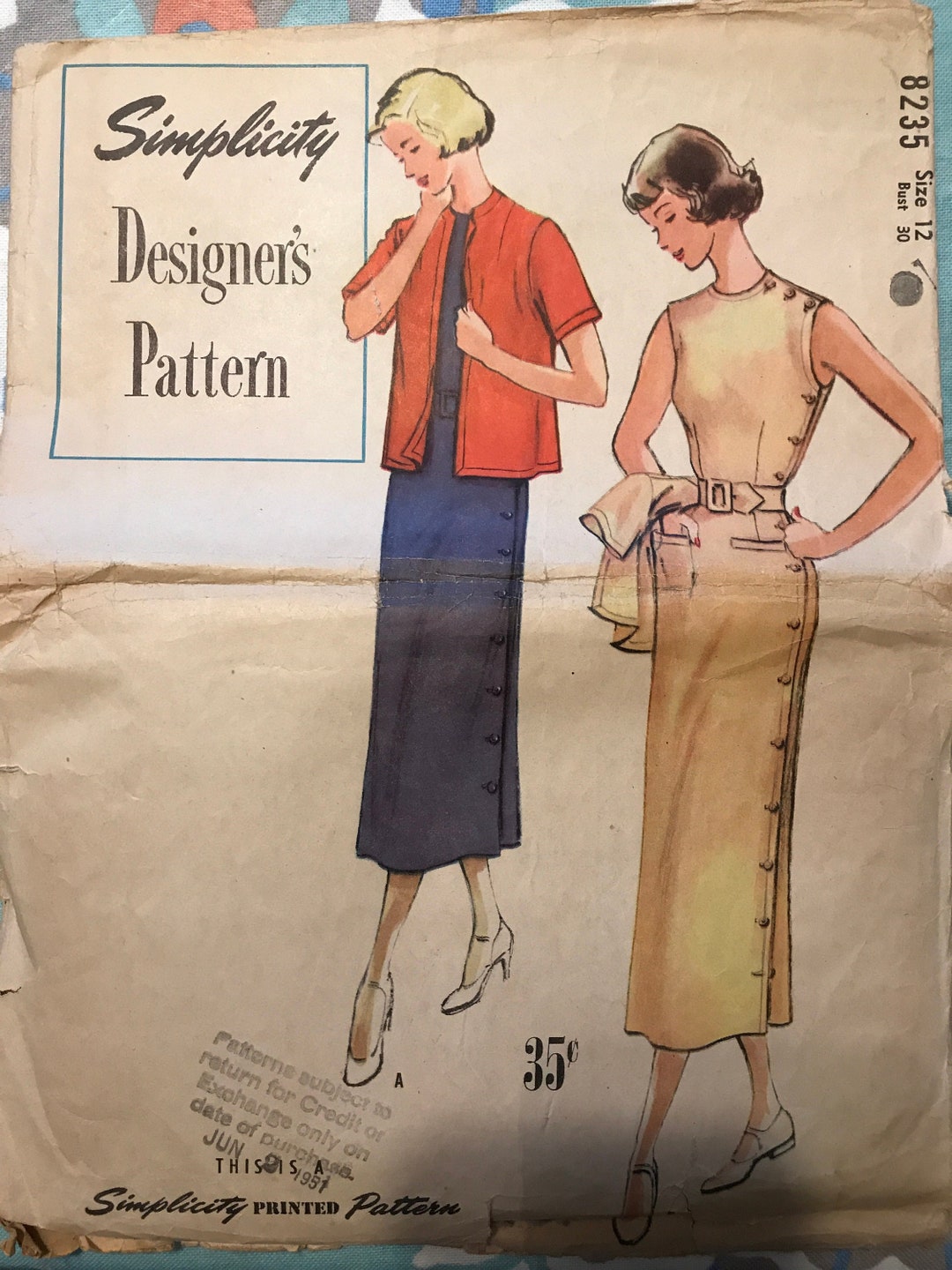 Simplicity 8235 Pattern CUT Complete Vintage 1950s Sleeveless Sheath ...