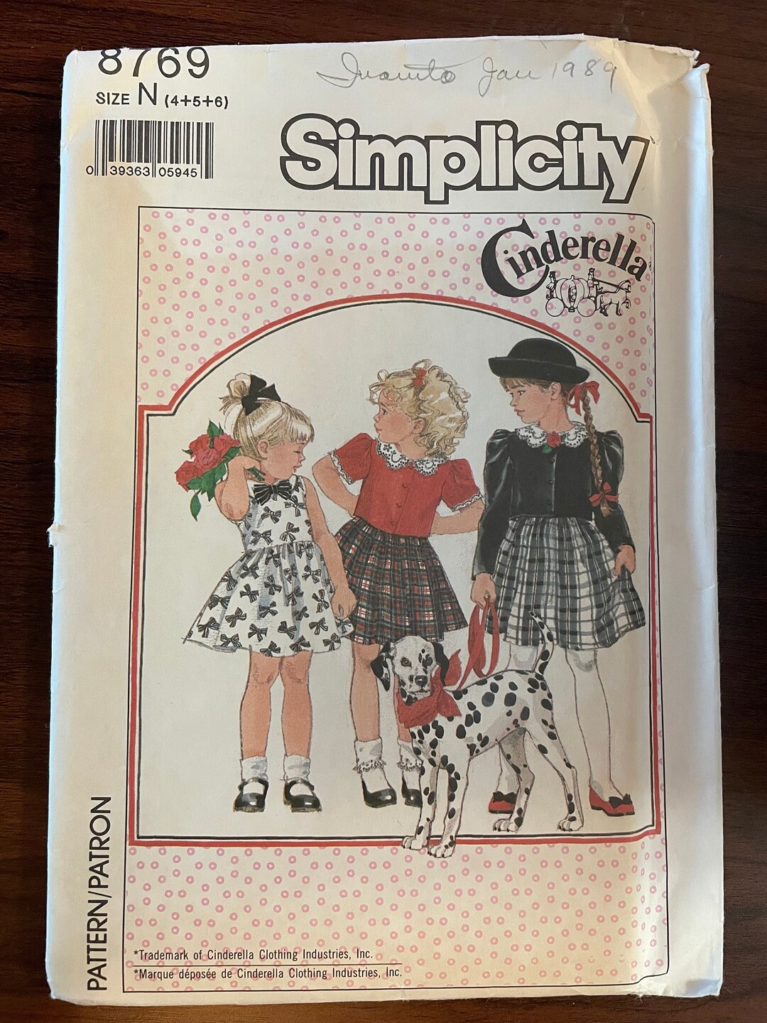 Simplicity 8769 Pattern UNCUT 1980s Vintage Cinderella Brand Girl's Fit ...