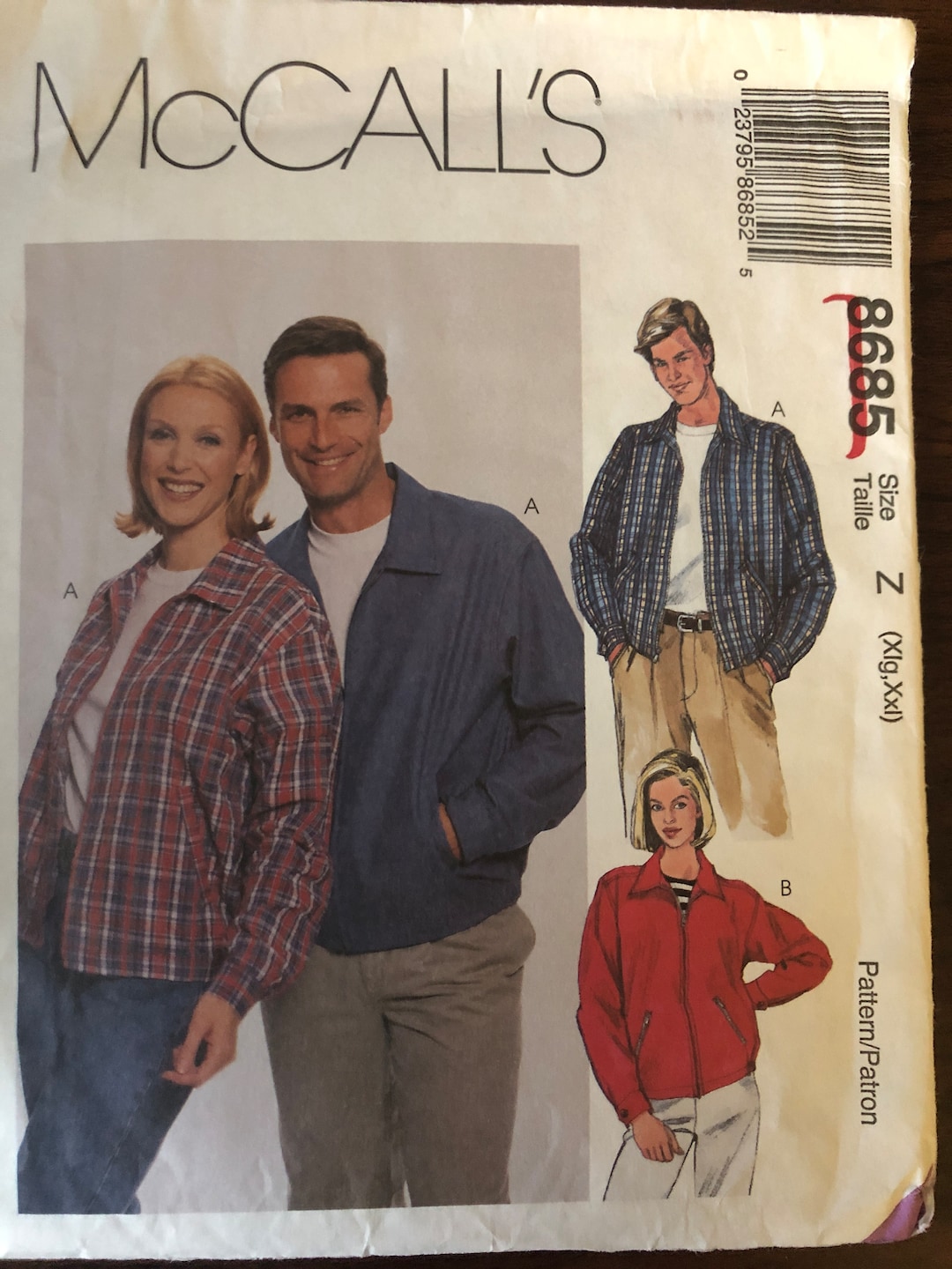 Mccalls 8685 Pattern UNCUT 1990s Vintage Unisex Mens Womans Unlined ...