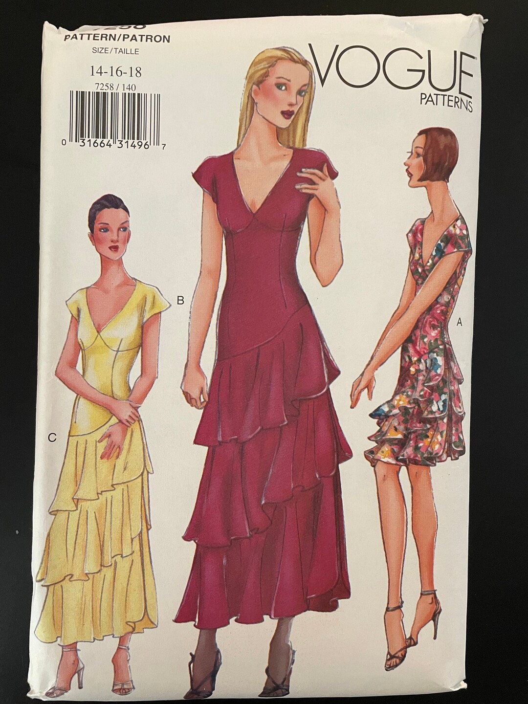 Vogue 7258 Pattern UNCUT Vintage 2000s Evening Party Dress Mid Knee or ...