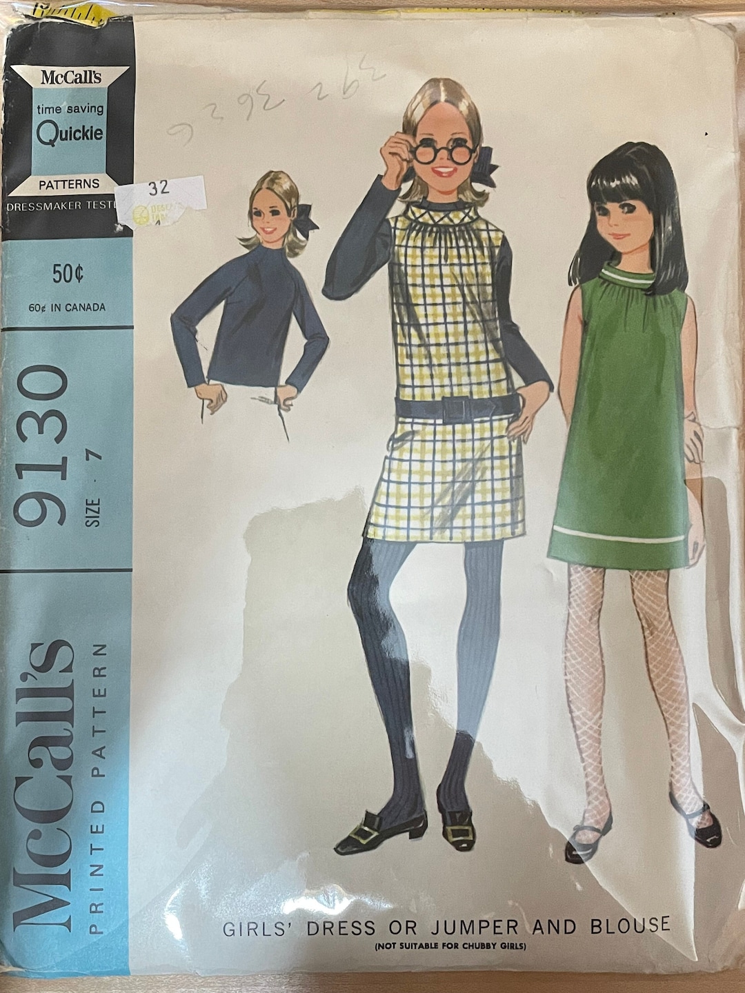 Mccalls 9130 Pattern CUT Complete 1960s Vintage Girl's Sleeveless ...