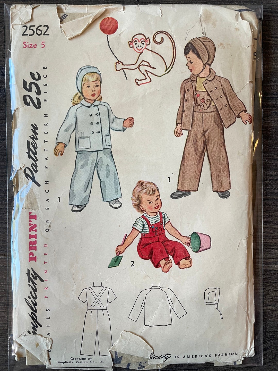 Simplicity 2562 Pattern CUT MISSING Hat 1940s Vintage Child's Double ...