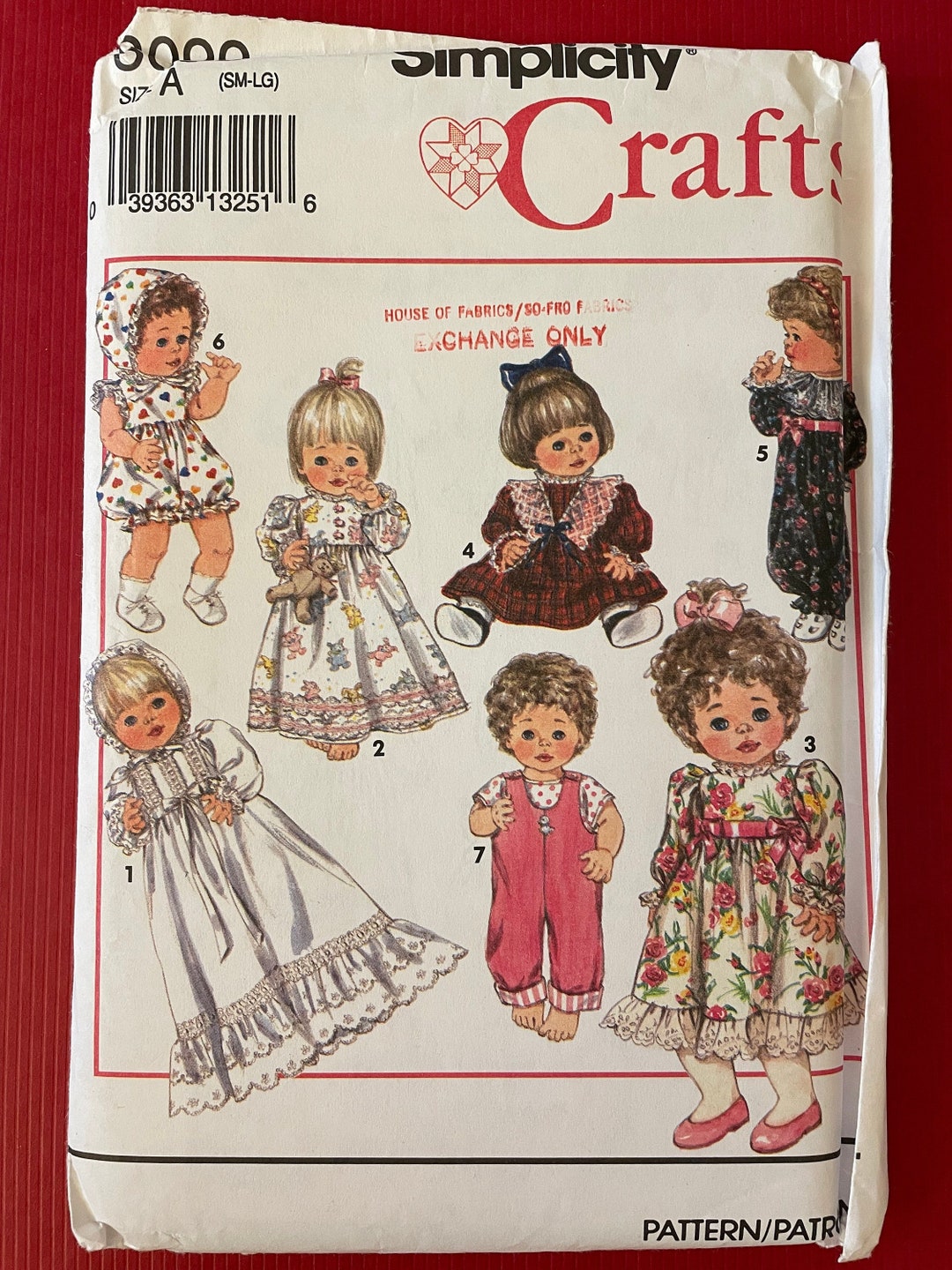 Simplicity 8099 Pattern UNCUT 1990s Vintage Crafts Doll Clothing ...