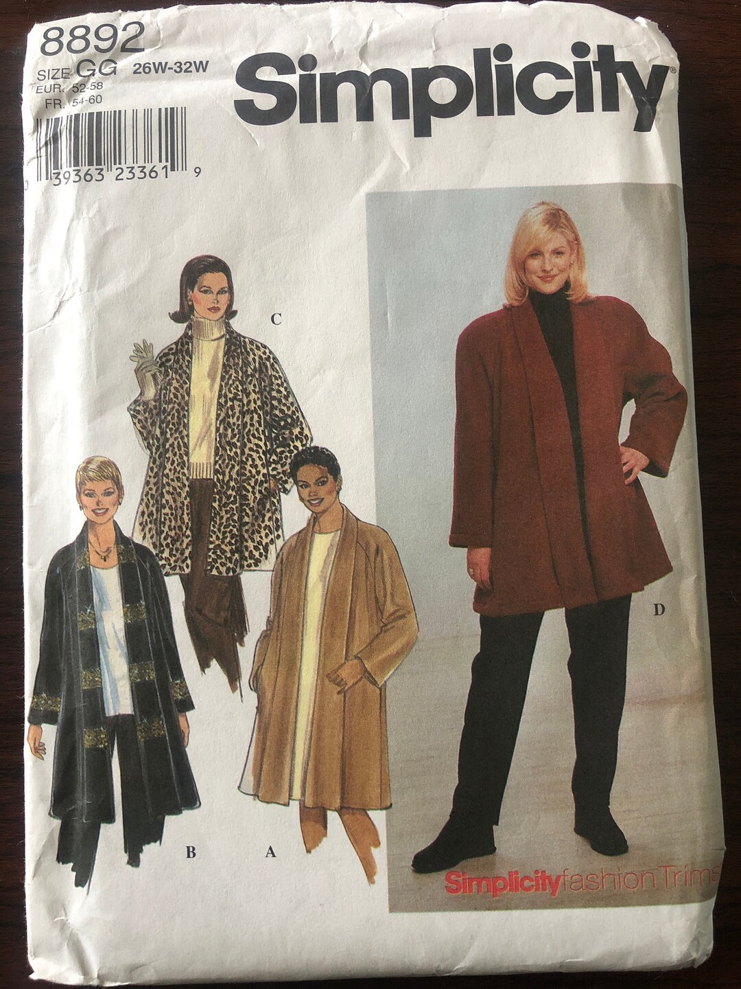 Simplicity 8892 Pattern UNCUT Slightly Flared Swing Coat Jacket Velvet ...