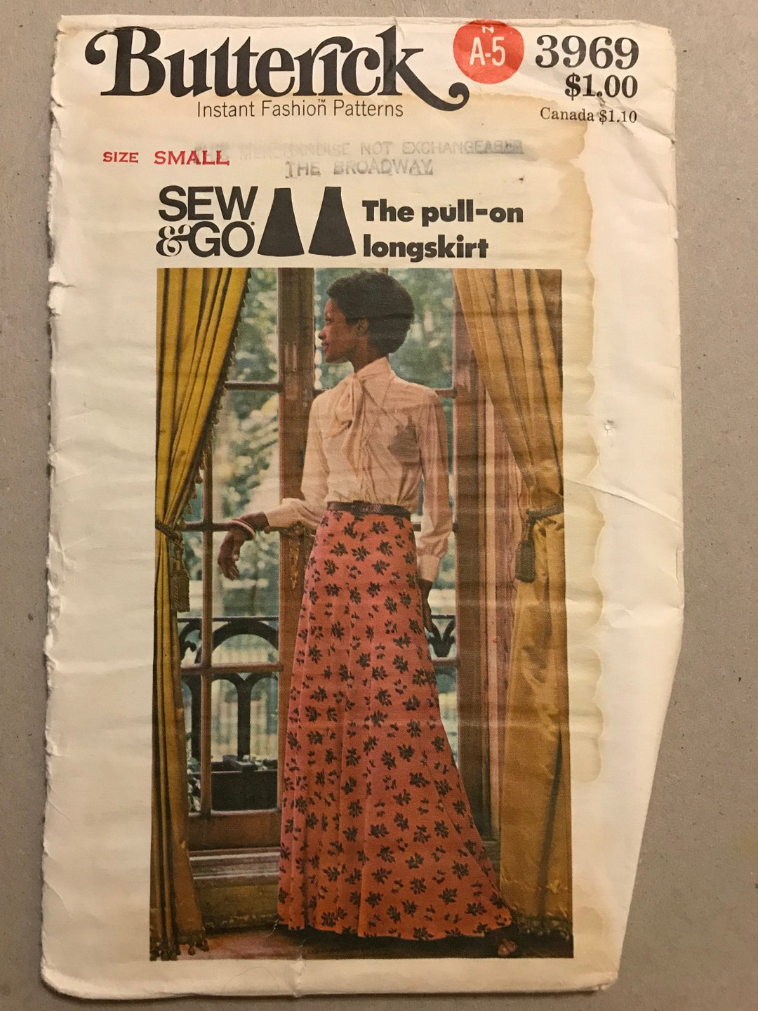 Butterick 3969 Pattern UNCUT 1970s Sew and Go Pull on Longskirt ...