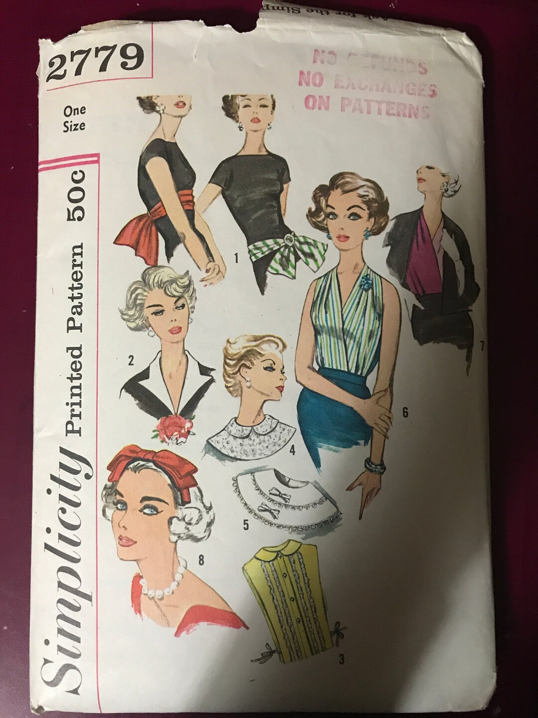 Simplicity 2779 Pattern CUT Complete Vintage 1950s Accessories Neckwear ...