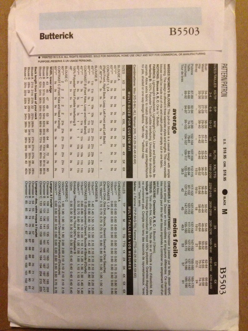 Butterick B5503 5503 Pattern Multi Panel Seamed Top or Tunic - Etsy