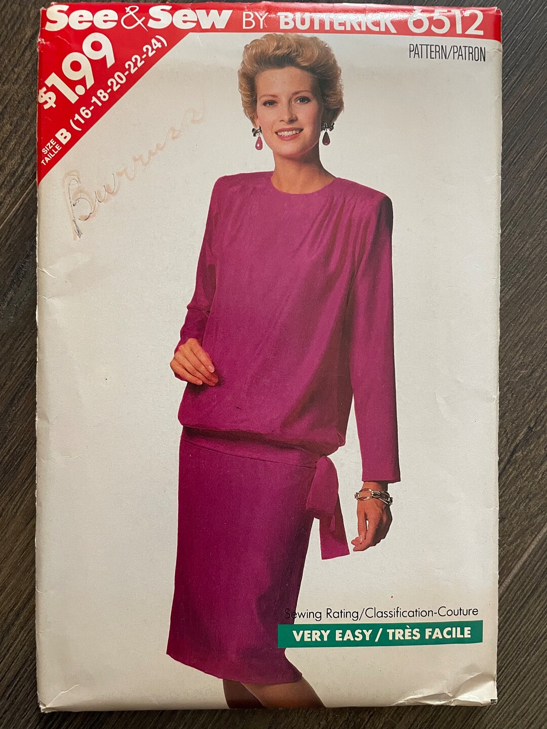 See & Sew 6512 Pattern UNCUT Vintage 1980s Very Easy Two Piece Dress ...