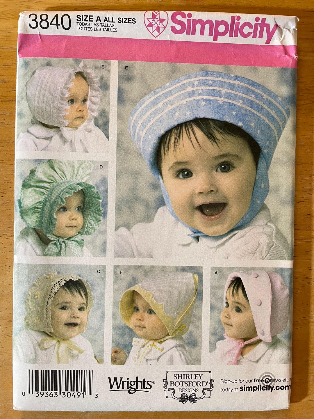 Simplicity 3840 Pattern UNCUT Shirley Botsford Designs Baby Hats ...