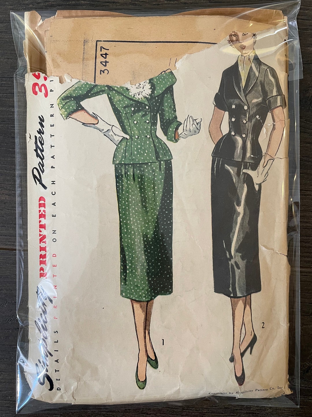 Simplicity 3447 Pattern CUT Complete 1950s Vintage Double Breasted ...