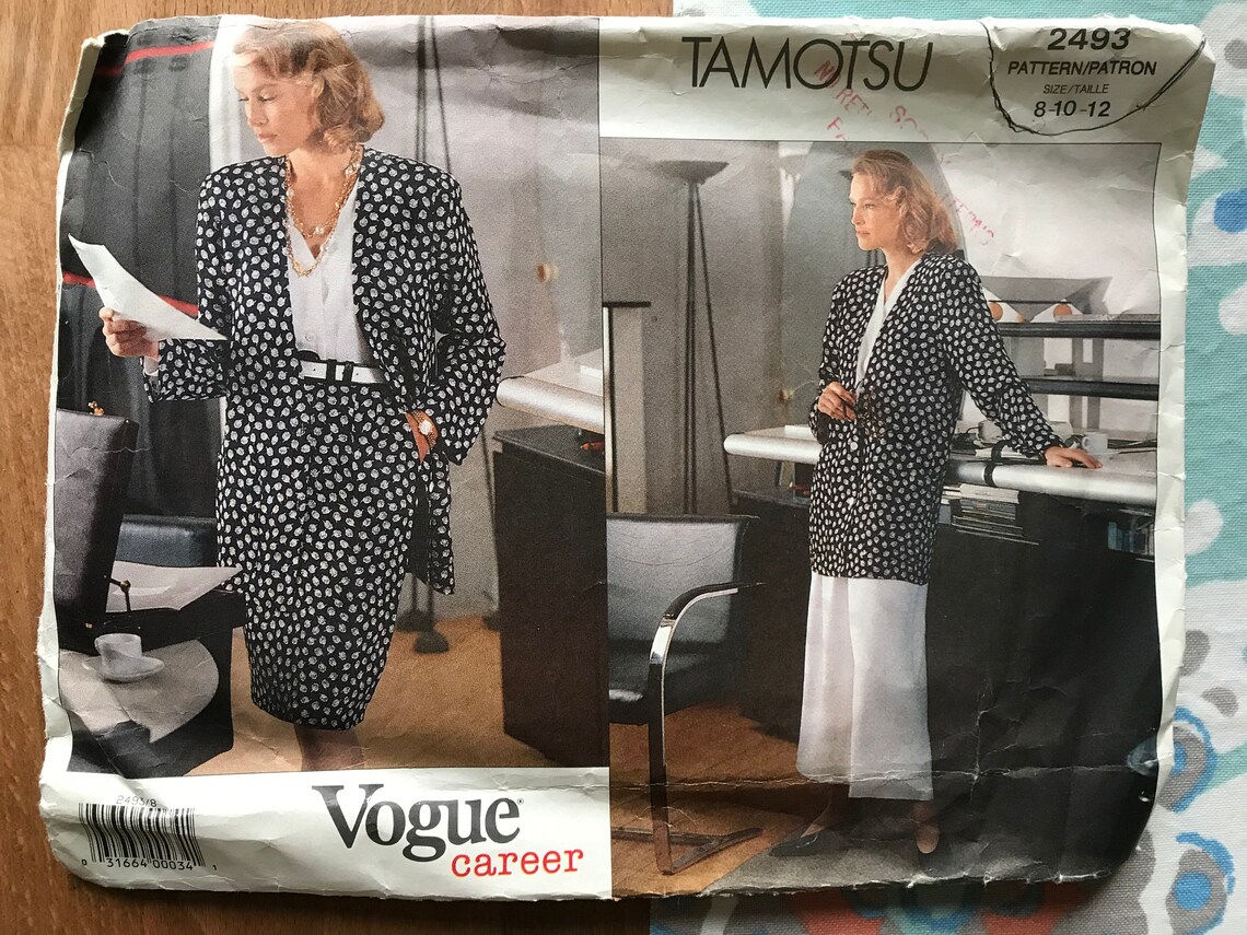 Vogue 2493 Pattern UNCUT 1990s Vintage Career Tamotsu V Neckline Jacket ...