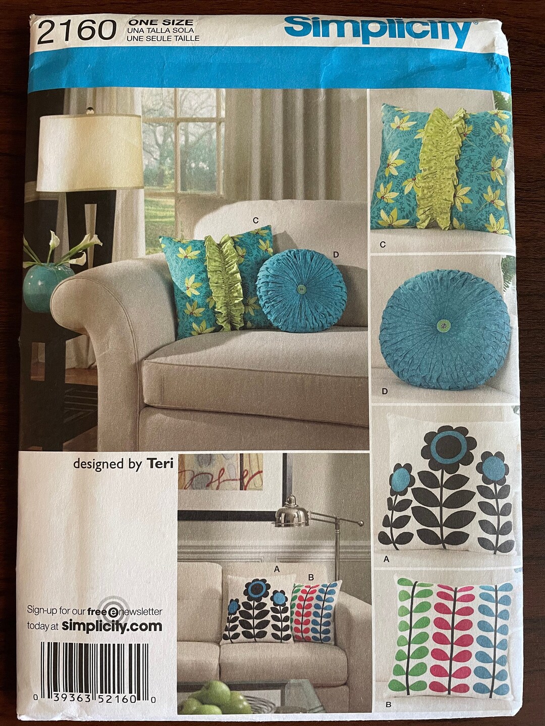 Simplicity 2160 Pattern UNCUT Teri Design Throw Pillows Square Round ...