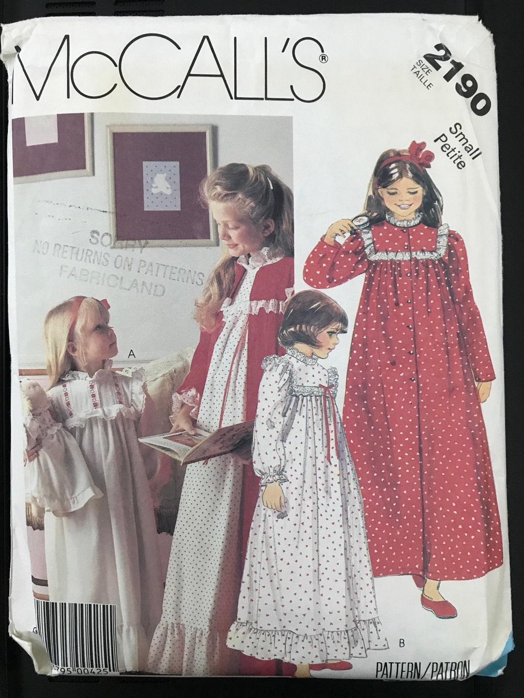 Mccalls 2190 P921 921 Pattern CUT 1980s Girl's Maxi Length Nightgown ...