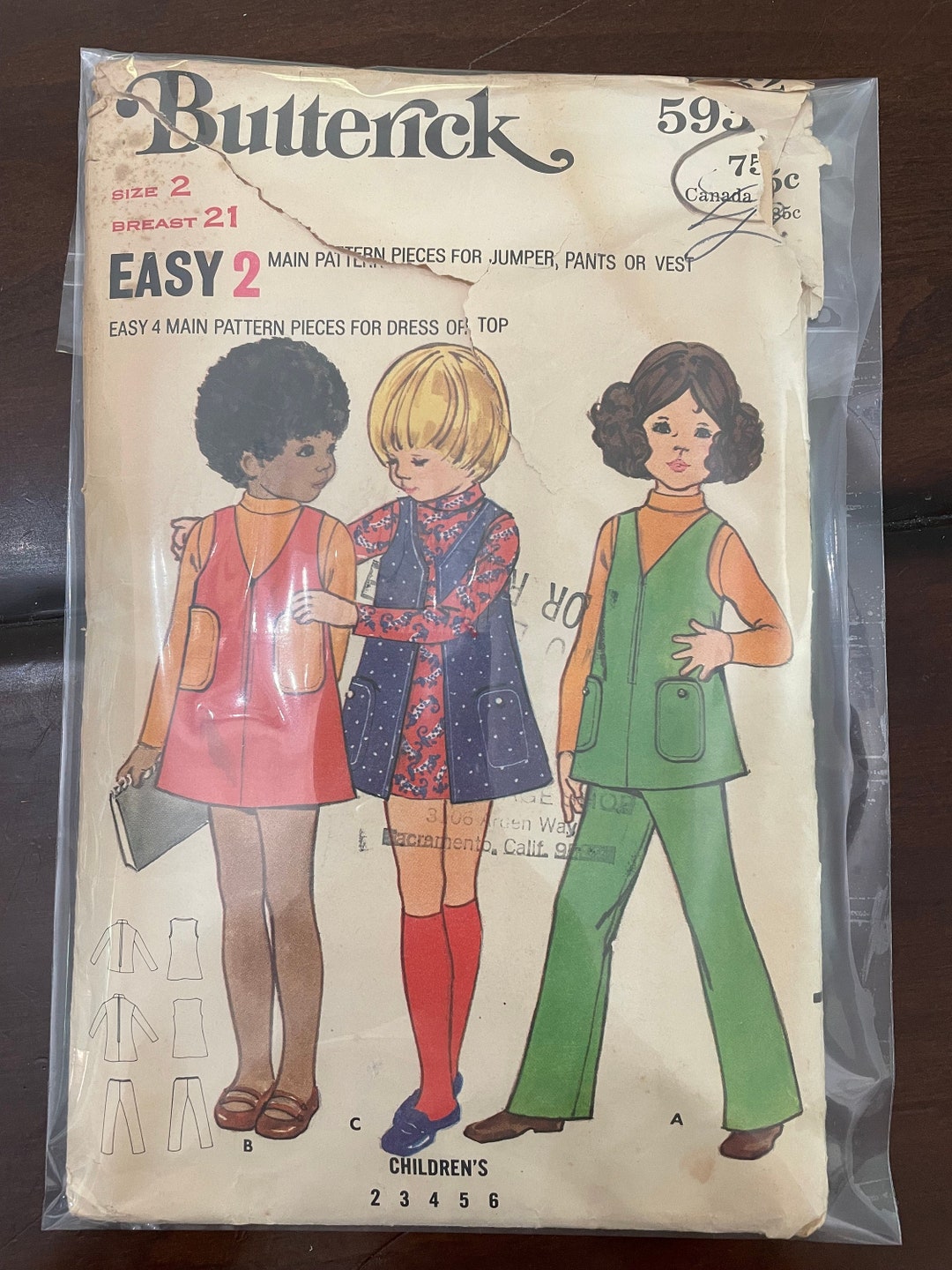Butterick 5932 Pattern CUT Complete 1970s Vintage Girl's Easy Semi Fit ...