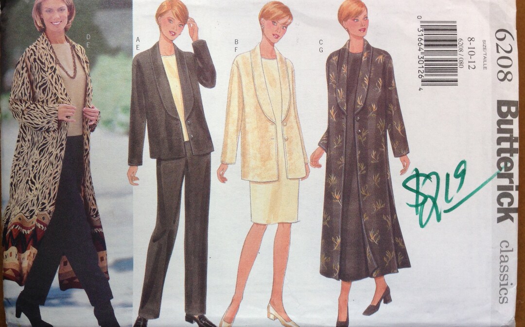 Butterick 6208 UNCUT Pattern Vintage 1990s Boxy Shawl Collar Jacket ...