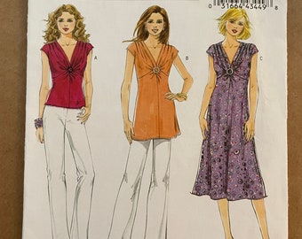Butterick B5046 5046 Pattern UNCUT Fast and Easy Front Wrap Dress Top V ...