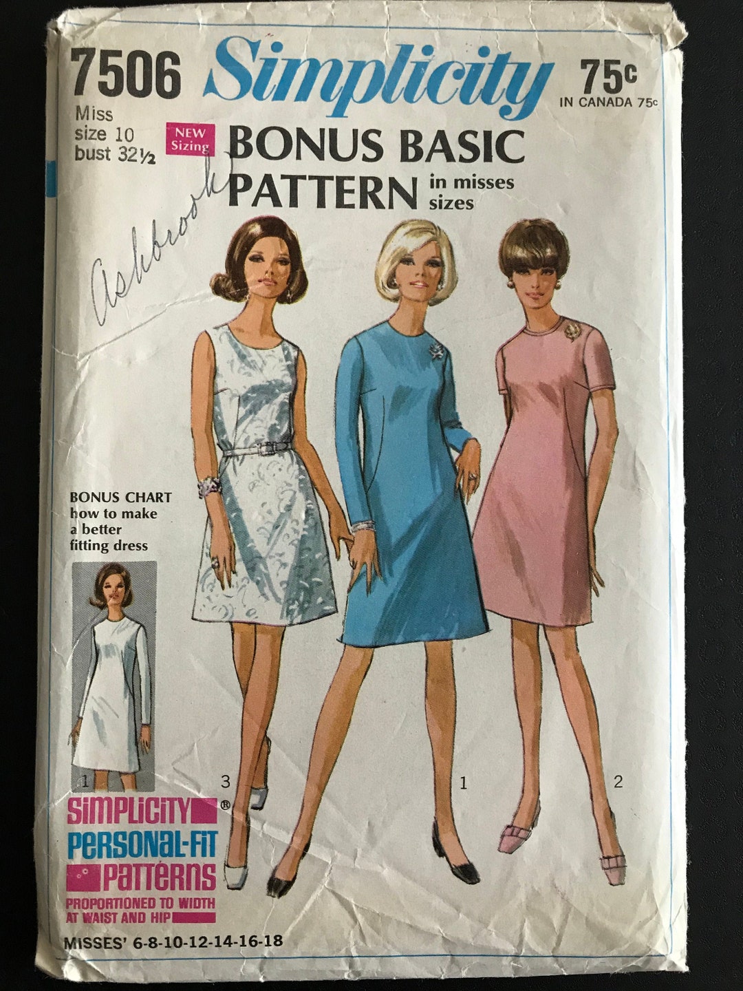 Simplicity 7506 Pattern CUT Complete 1960s Vintage Sleeveless Long ...
