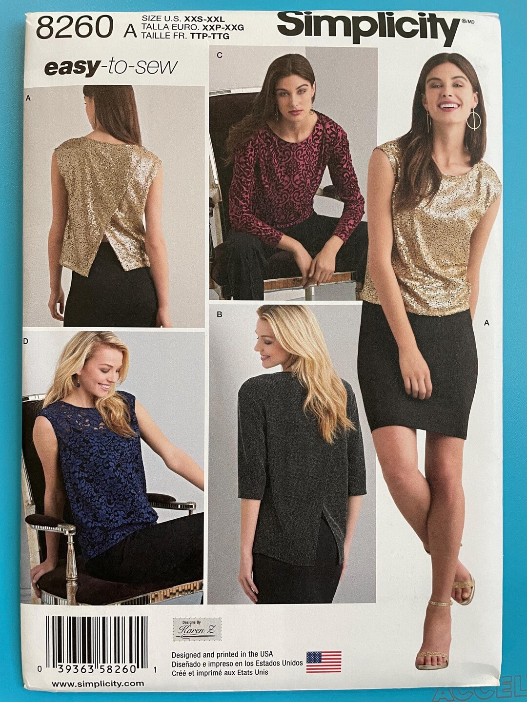 Simplicity 8260 Pattern UNCUT Easy Karen Z Sleeveless 3/4 Long Sleeve ...