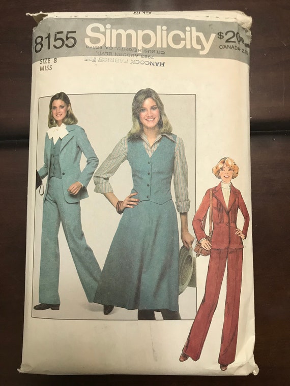 Simplicity 8155 Pattern CUT Complete 1970s Vintage Weskit Vest | Etsy