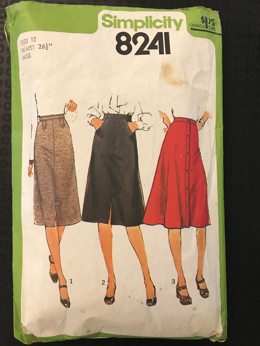 Simplicity 8241 Pattern 1970s A-line or Flared Knee Length Skirt ...