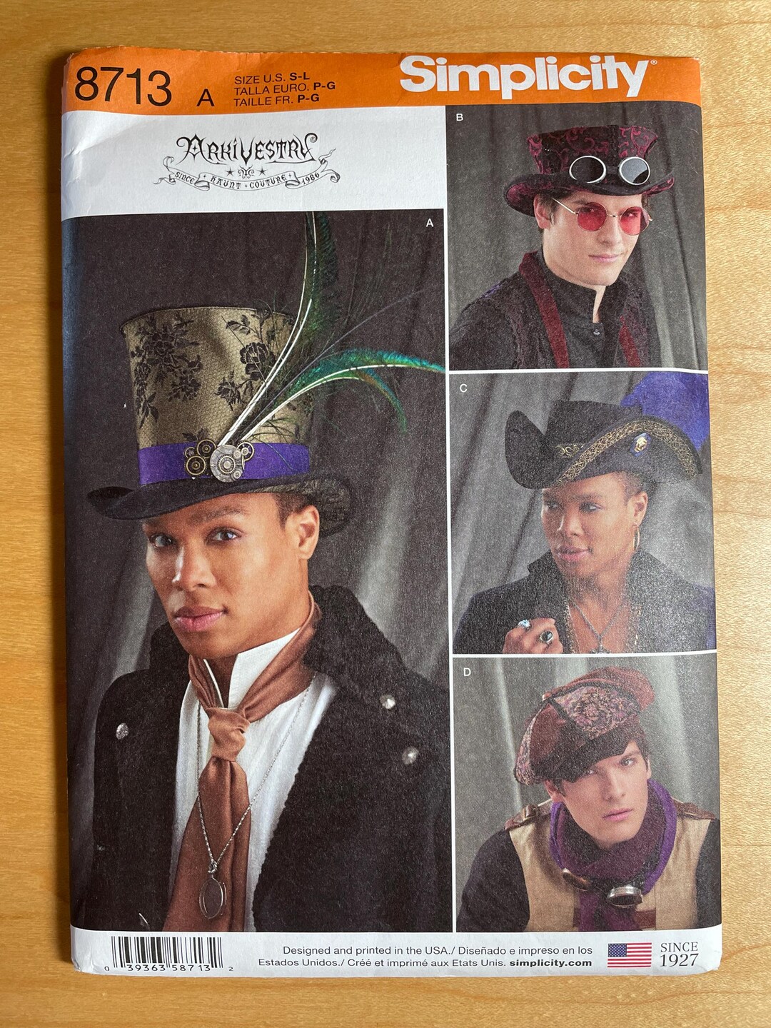 Simplicity 8713 Pattern UNCUT Arkivestry Haunt Couture Mens Hats Three ...