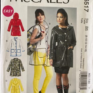 Mccalls M6517 6517 Pattern UNCUT Easy Button Front Raincoat Trench Coat ...