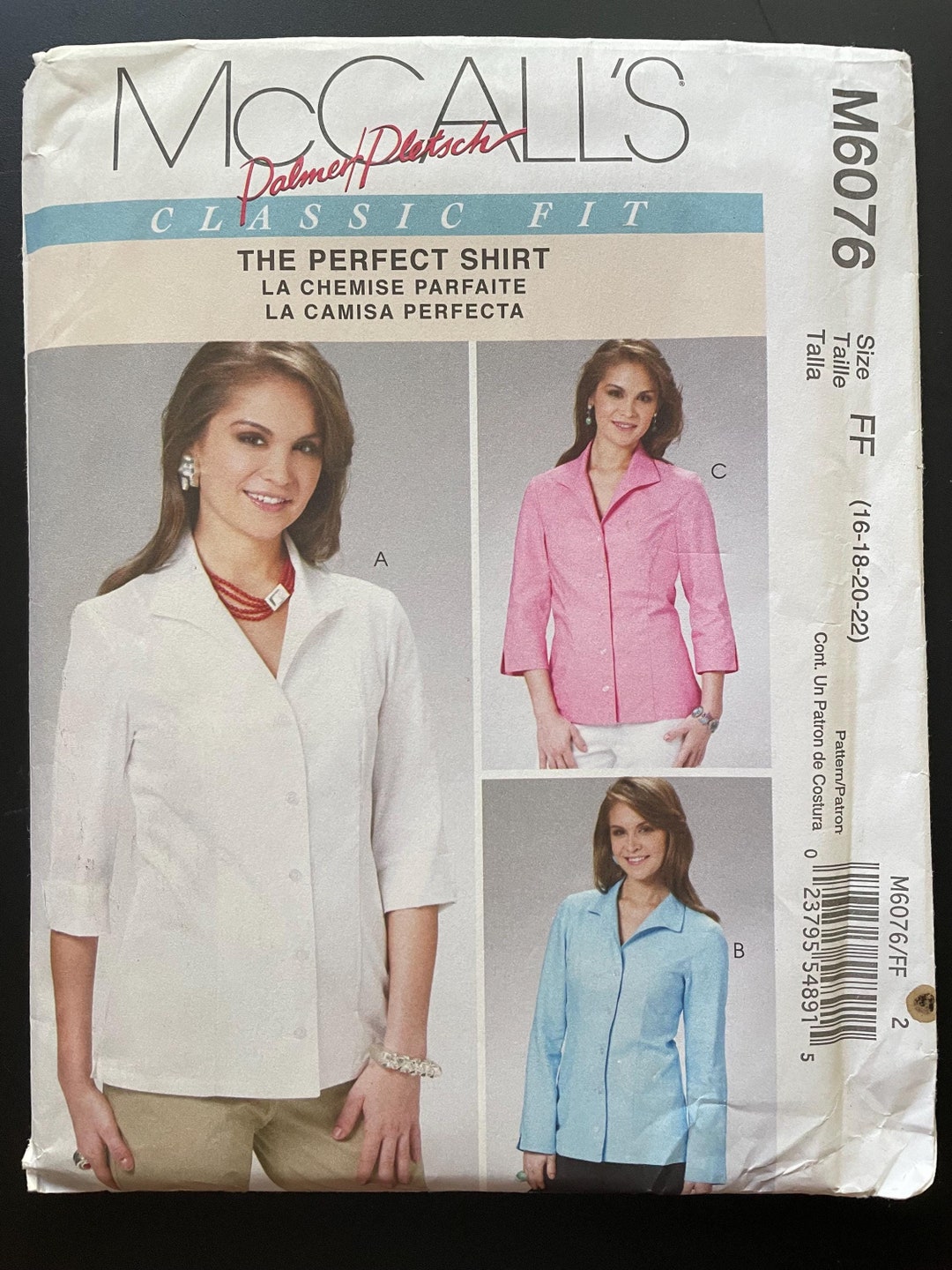 Mccalls M6076 6076 Pattern UNCUT Classic Fit Buttoned Shirt Princess ...