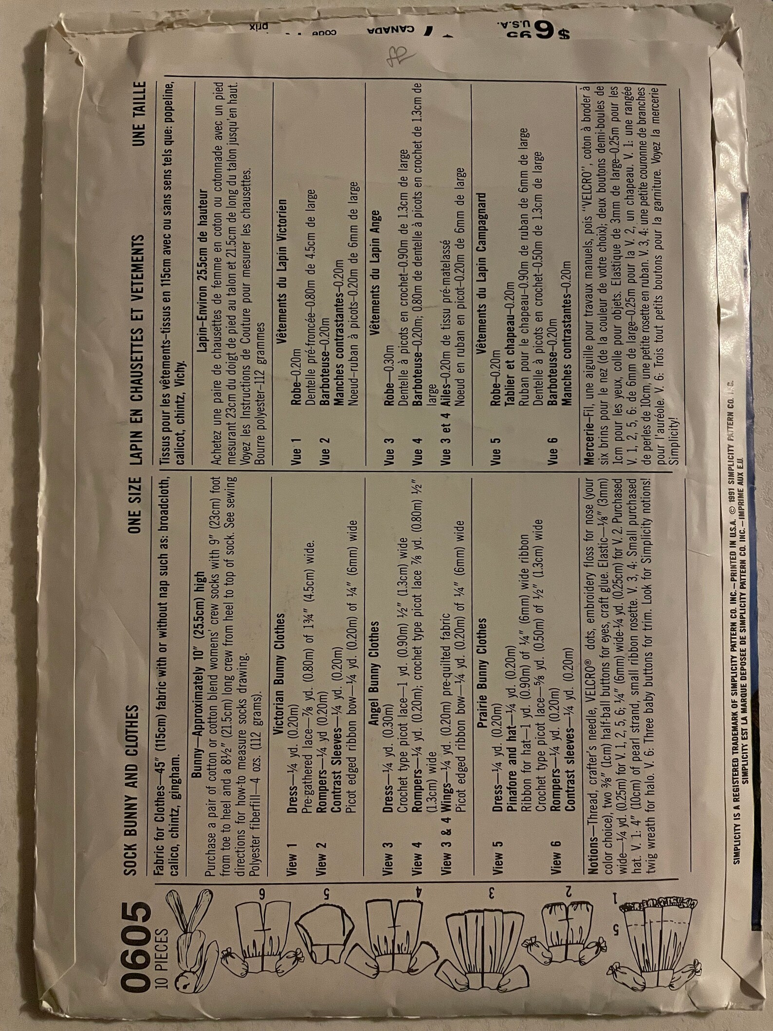 Simplicity 0605 7421 Pattern UNCUT 1990s Vintage Crafts Sock Bunny and ...