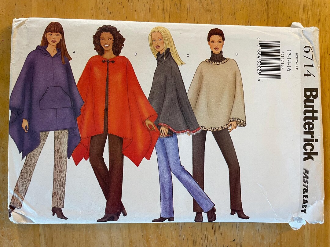Butterick 6714 Pattern UNCUT Fast and Easy Poncho Capelet Hood Cowl ...