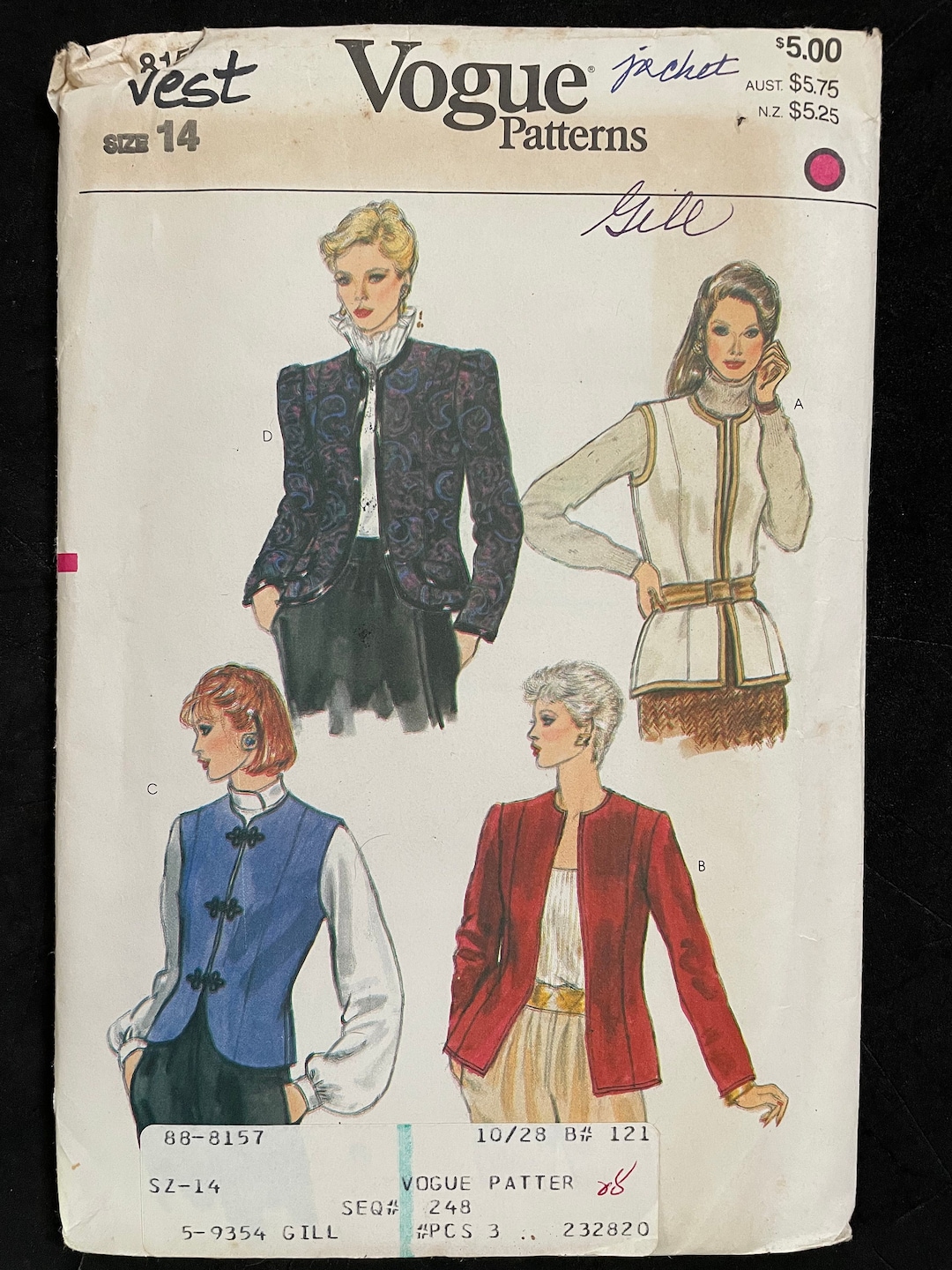 Vogue 8157 Pattern UNCUT 1980s Vintage Jacket Gathered Cap Jewel Neck ...