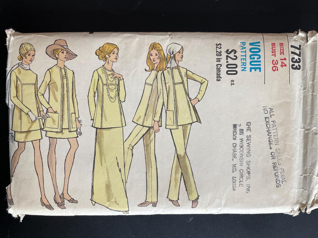 Vogue 7733 Pattern CUT Complete Vintage Wardrobe Set Long Sleeved Tunic ...