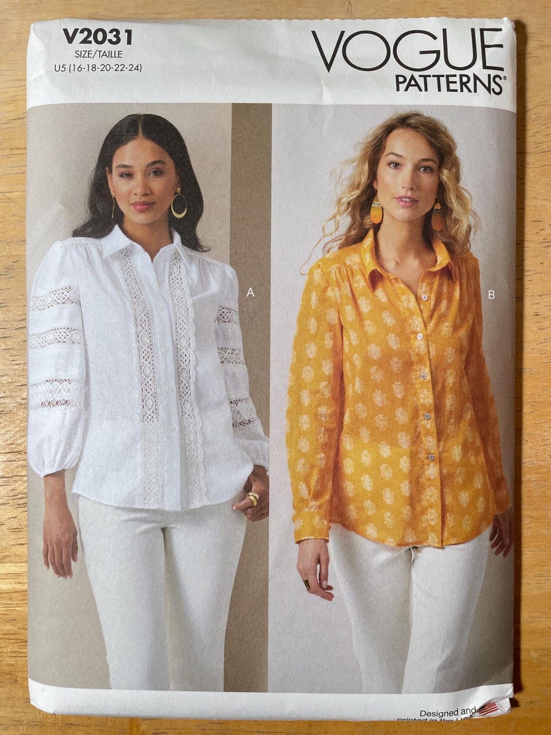 Vogue V2031 2031 Pattern UNCUT Button Front Blouse Pointed Collar Set ...
