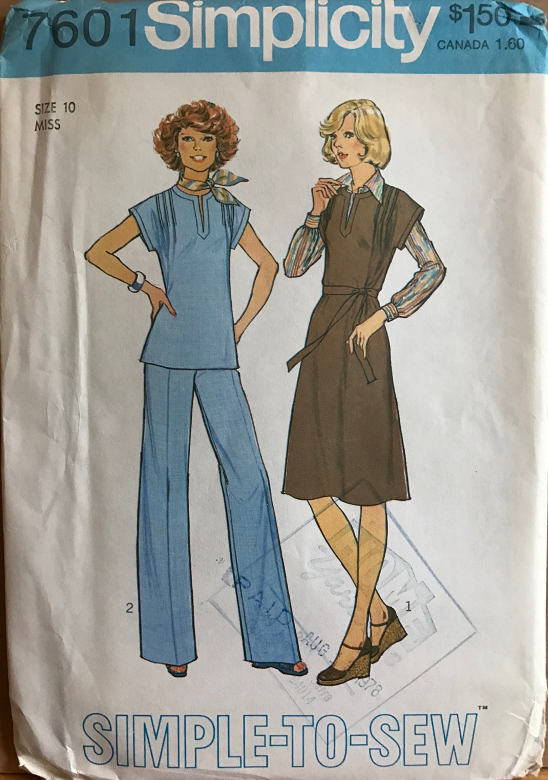 Simplicity 7601 Pattern UNCUT 1970s Simple Sew Kurti Style Tunic Jumper ...