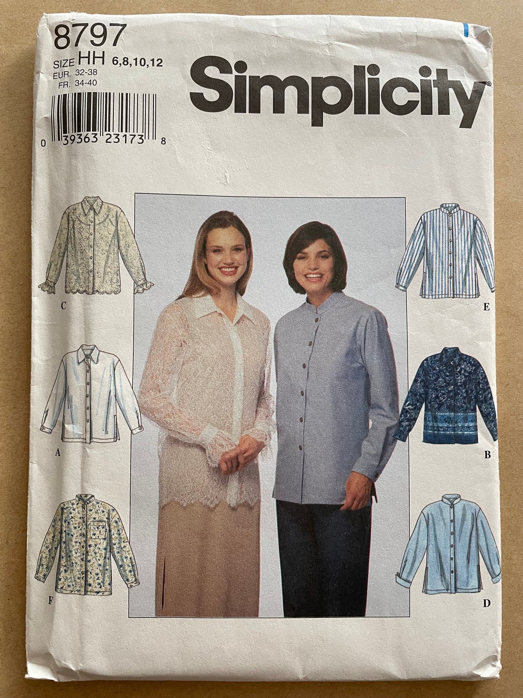 Simplicity 8797 Pattern UNCUT 1990s Vintage Button Front Blouse Pointed ...