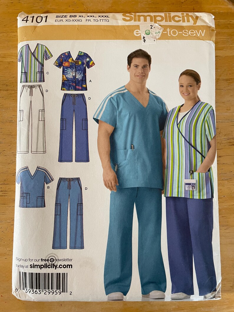 Simplicity 4101 Pattern UNCUT Easy Men's Womens Medical Scrubs V Neck ...