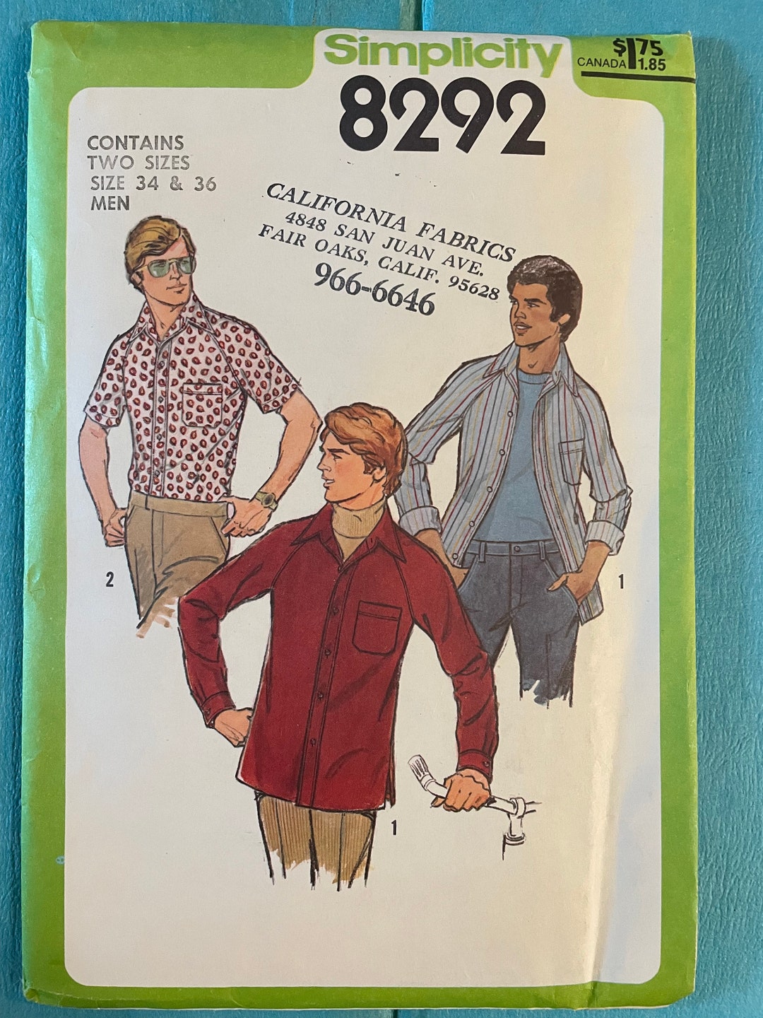 Simplicity 8292 Pattern UNCUT 1970s Vintage Mens Button Front Shirt ...