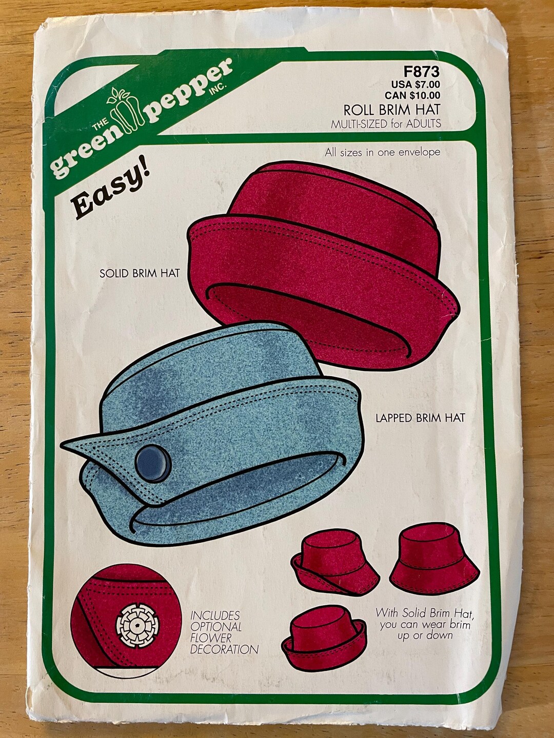 Green Pepper F873 873 Pattern UNCUT Vintage 2000s Easy Brimmed Hat Solid Lapped Optional Flower ...