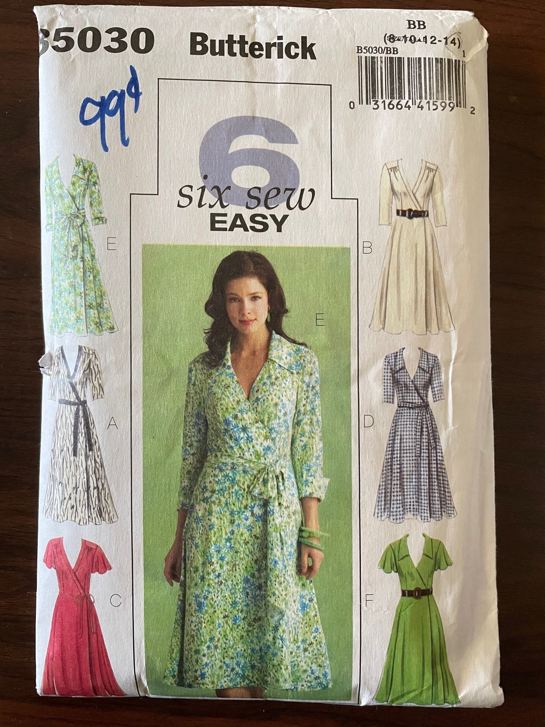 Butterick B5030 5030 Pattern CUT Complete 2000s Easy Flared Wrap Dress ...