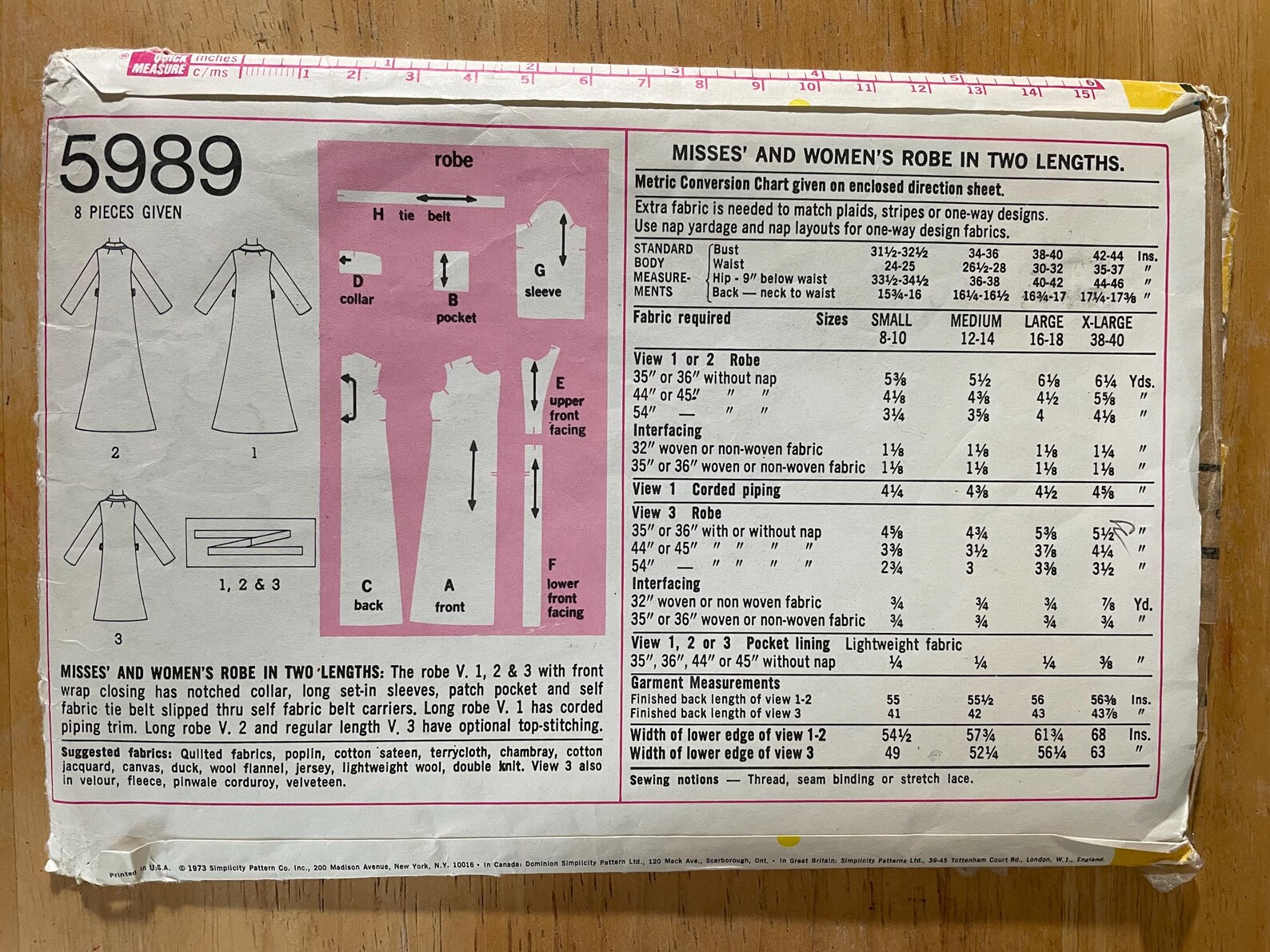 Simplicity 5989 Pattern UNCUT 1970s Vintage Misses Wrap Front Robe in ...