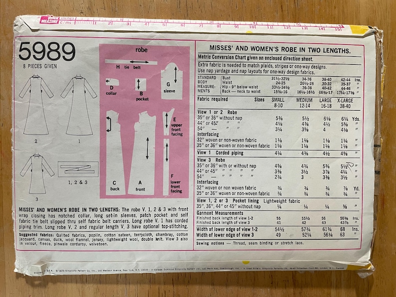 Simplicity 5989 Pattern UNCUT 1970s Vintage Misses Wrap Front Robe in ...