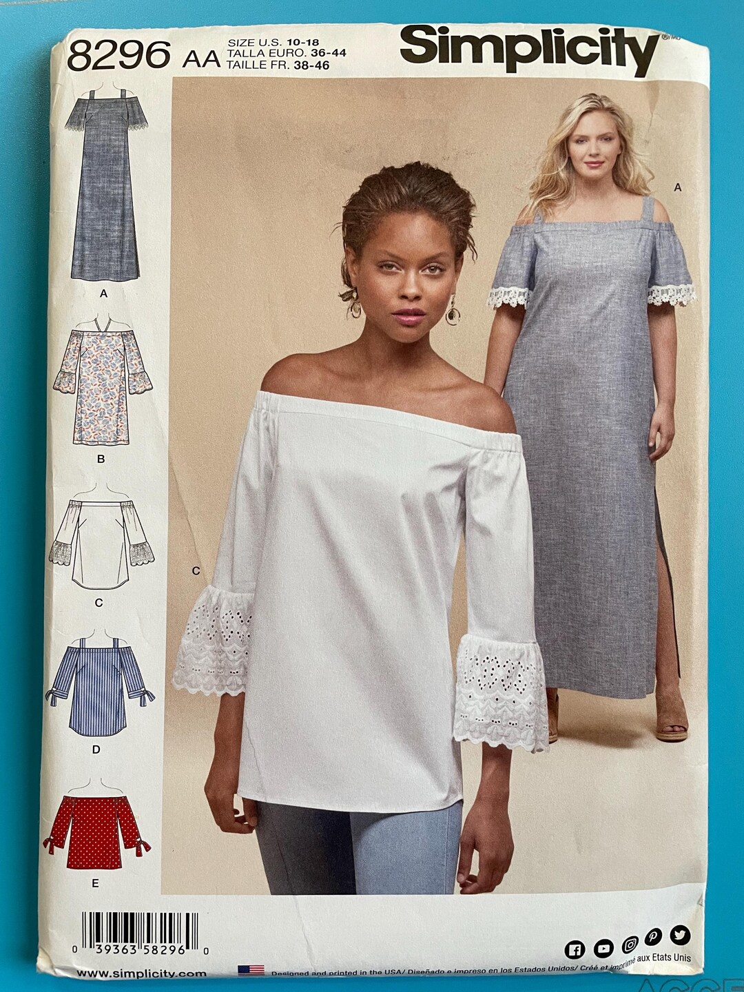 Simplicity 8296 Pattern UNCUT off Shoulder Top Tunic Midi or Maxi Dress ...